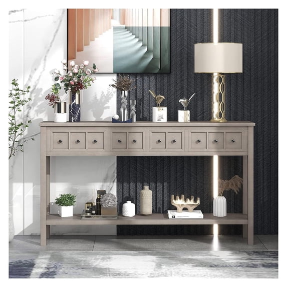 Console Table Rustic Entryway 60 Inch Sofa Table with Drawers Gray ...