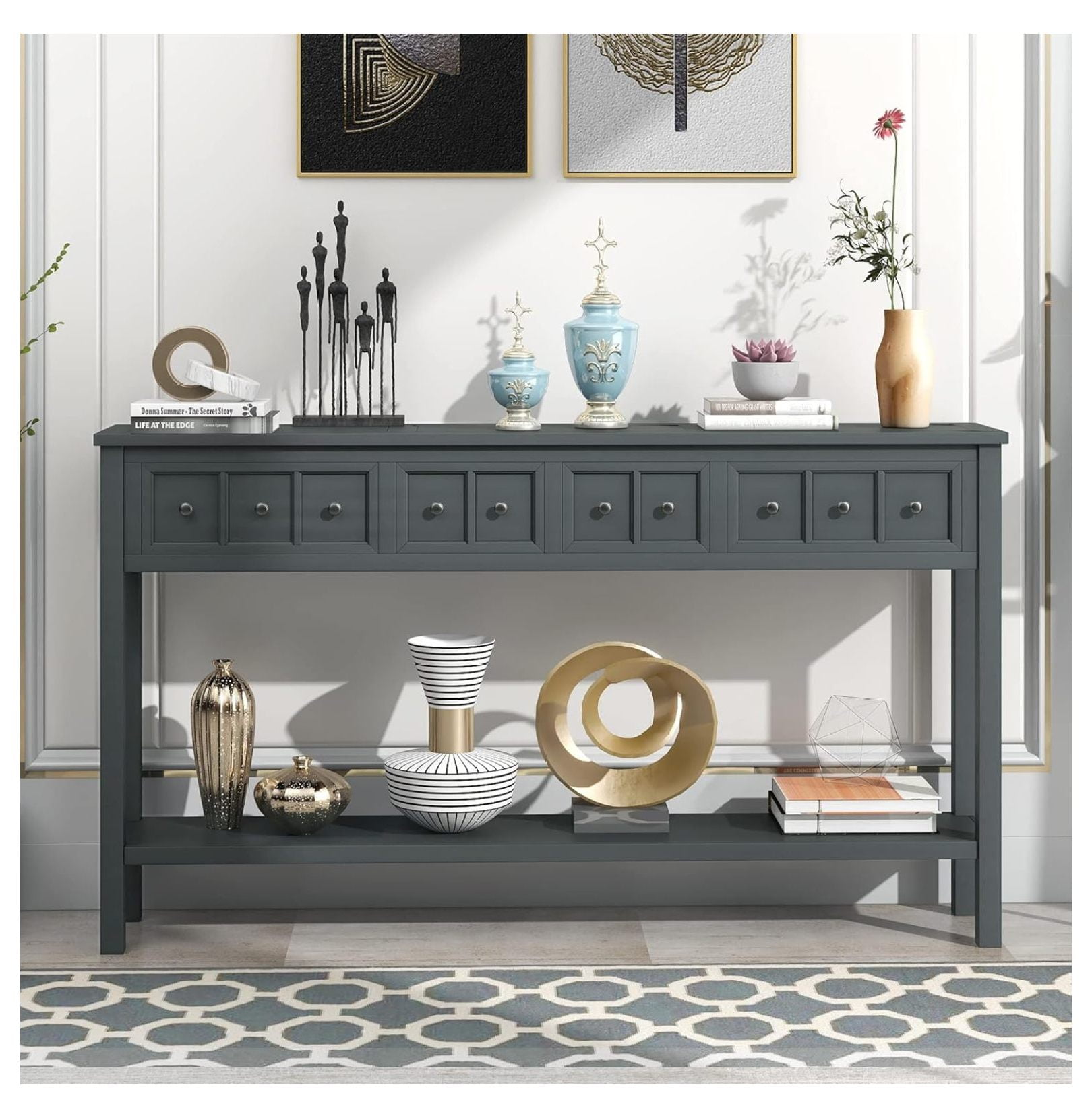 Console Table Rustic Entryway Table 60" Long Sofa Table with 4 Drawers ...