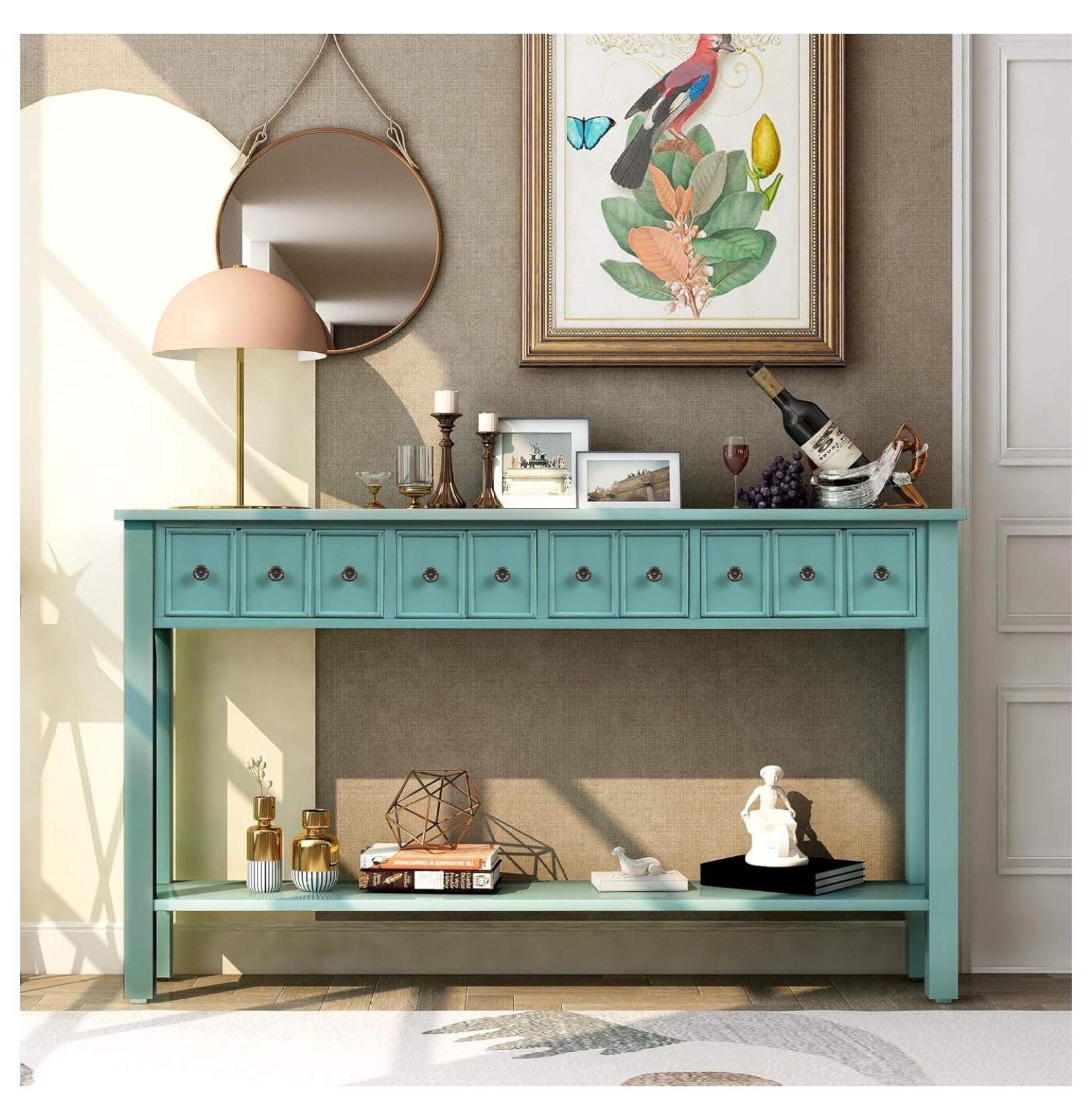 Console Table Rustic Entryway Table 60" Long Sofa Table with 4 Drawers ...