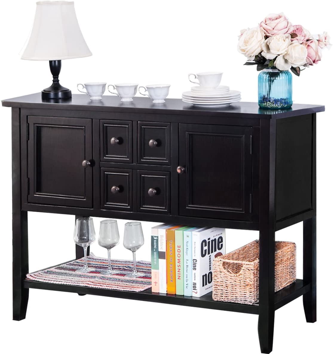 Console Table Sideboard Sofa Entryway with 6 Drawers and Bottom for ...