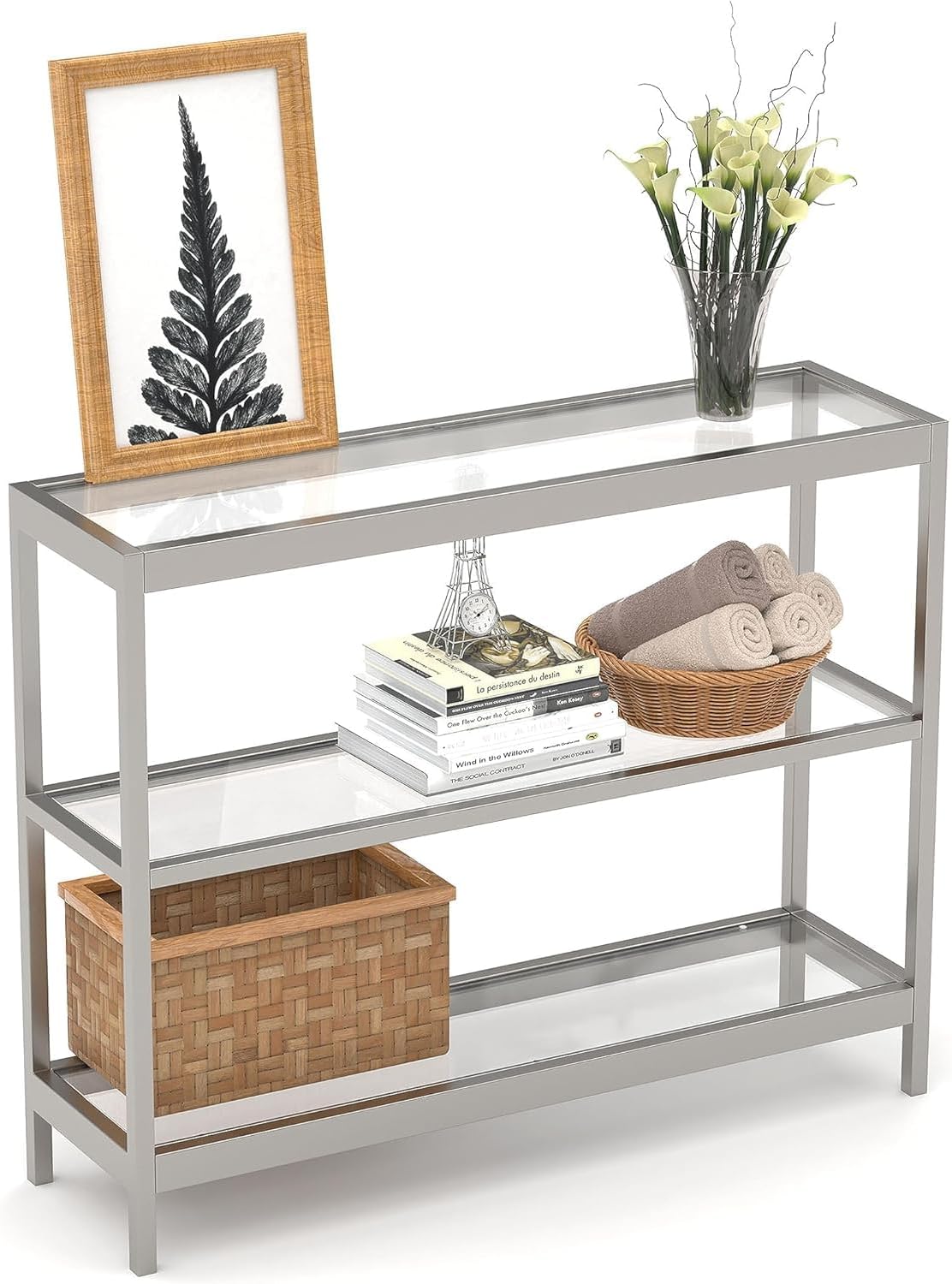 Console Table Silver, 35" Entryway Table with 3 Tiers, Foyer Tables ...