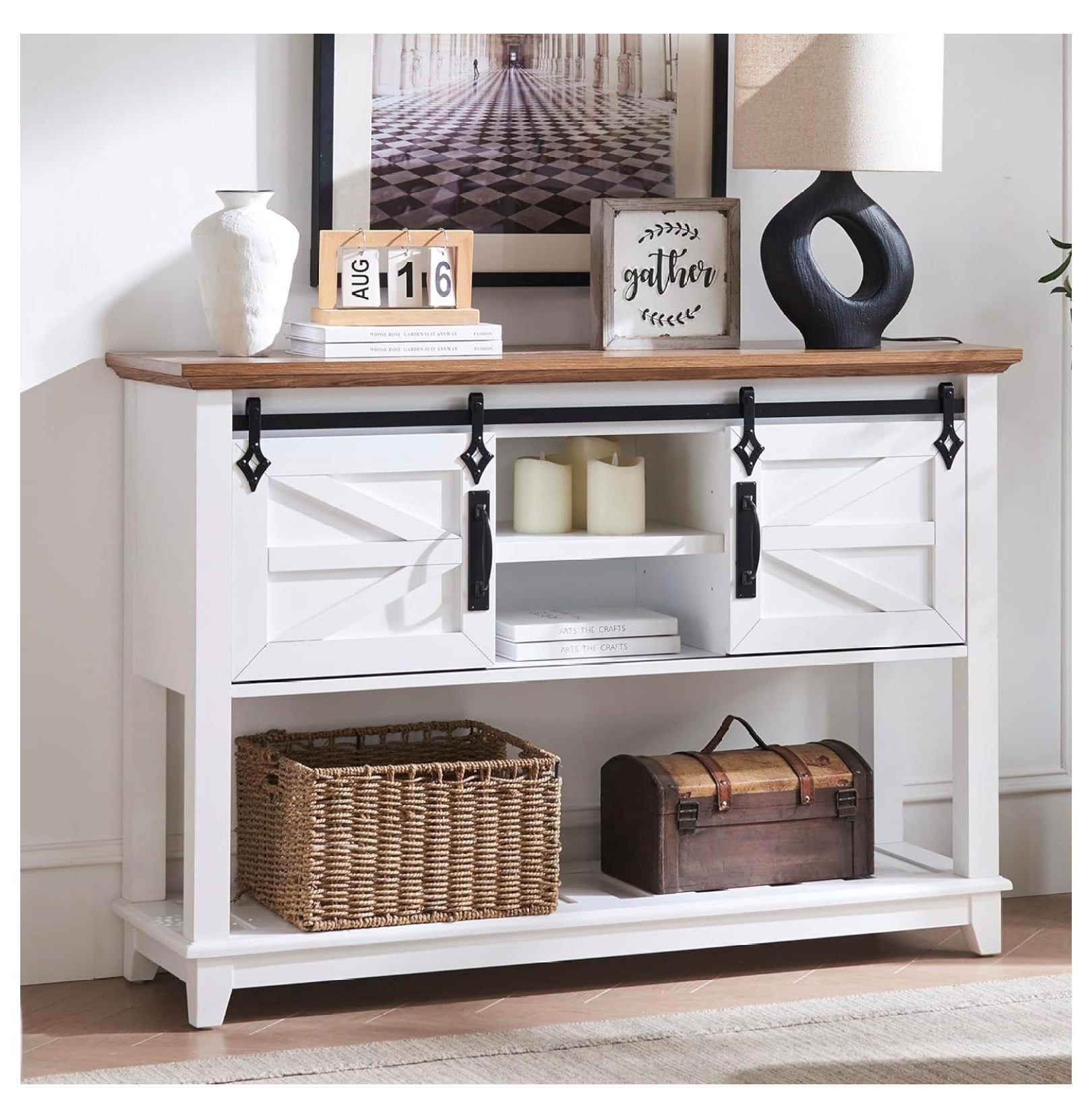 Console Table with Sliding Barn Doors, Farmhouse Entryway Tables with ...