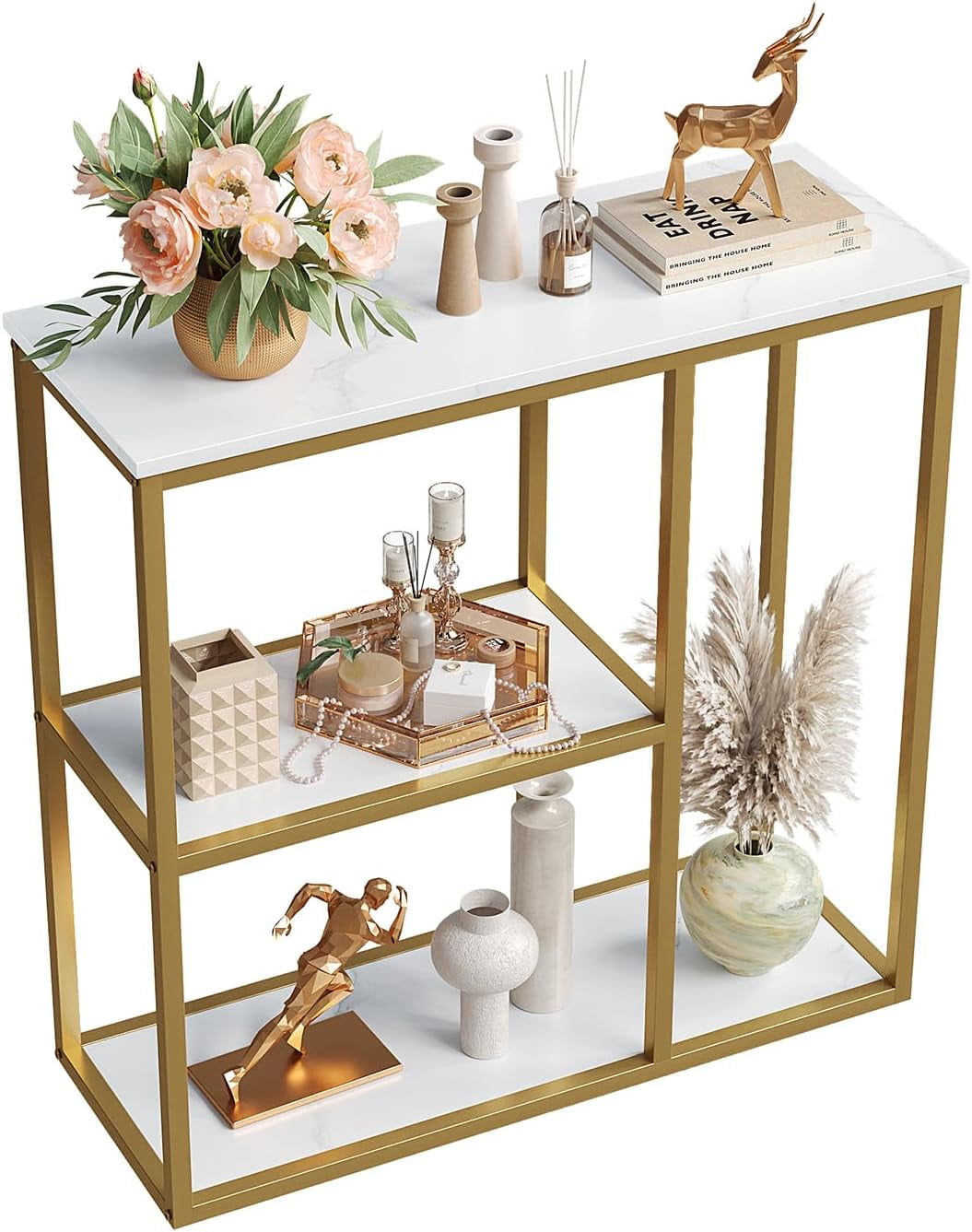 Console Table, Small Entryway Table with Storage Shelves 12'' Narrow ...