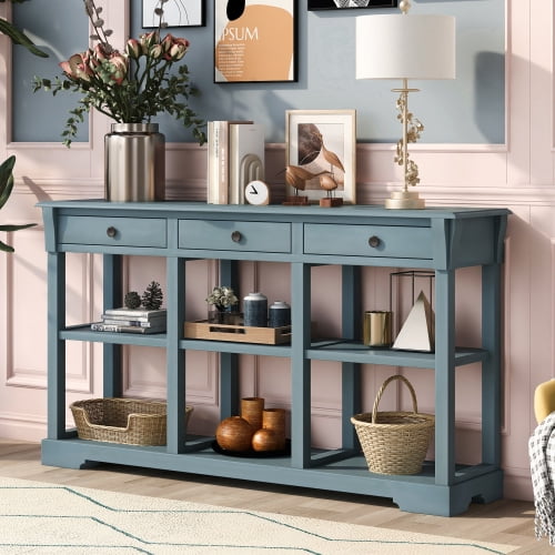 Console Table Sofa Table with Ample Storage, Retro Acacia Wood Kitchen ...