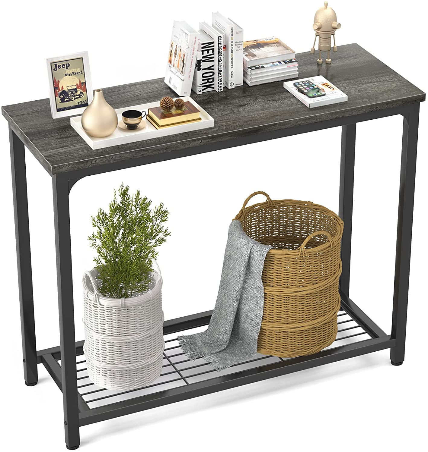 Console Table Sofa Table with Mesh Shelves, 2 Tier Entryway Table Foyer ...
