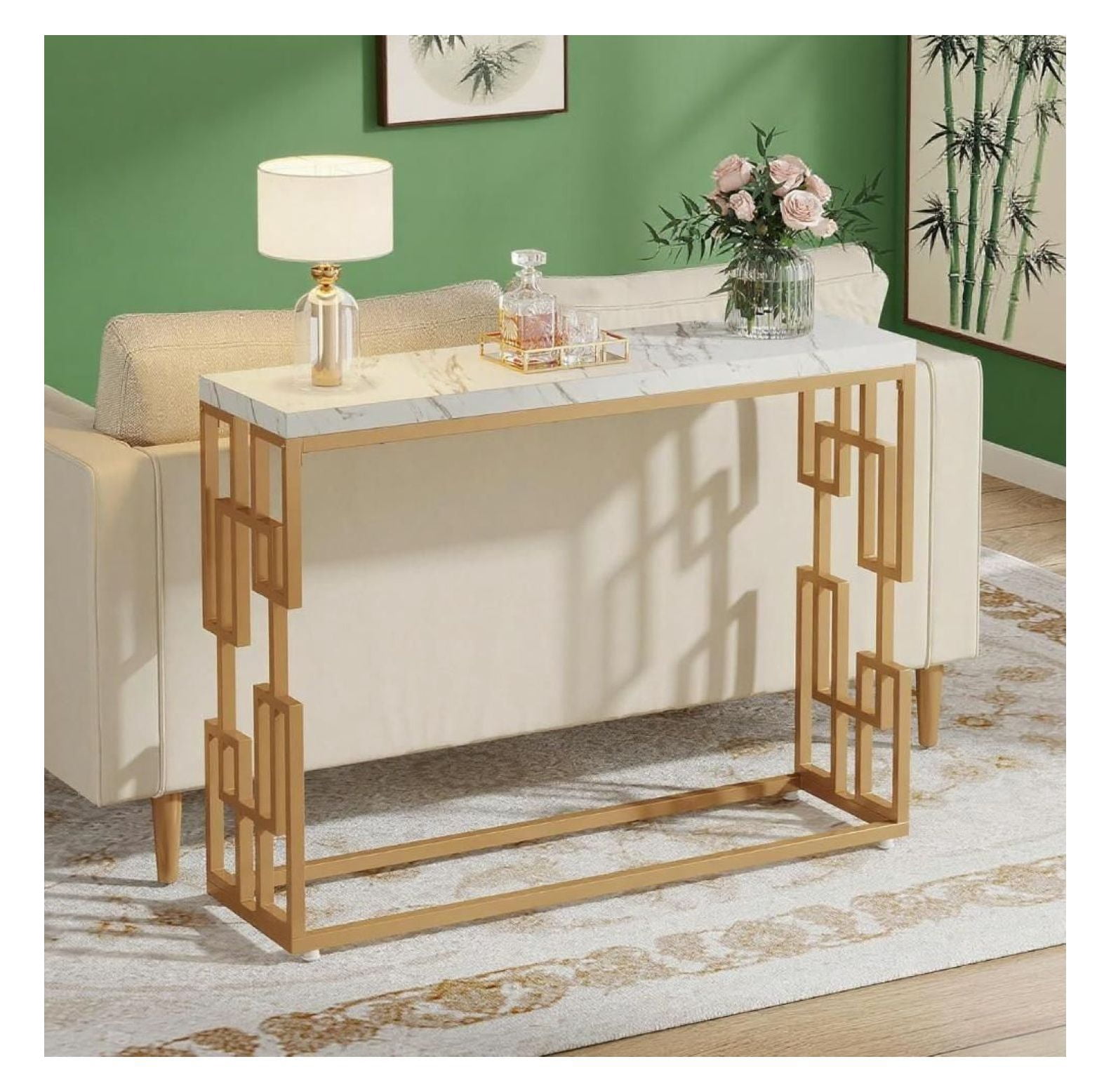 Console Table, Sofa Table - Faux Marble Entryway Table with Metal Frame ...