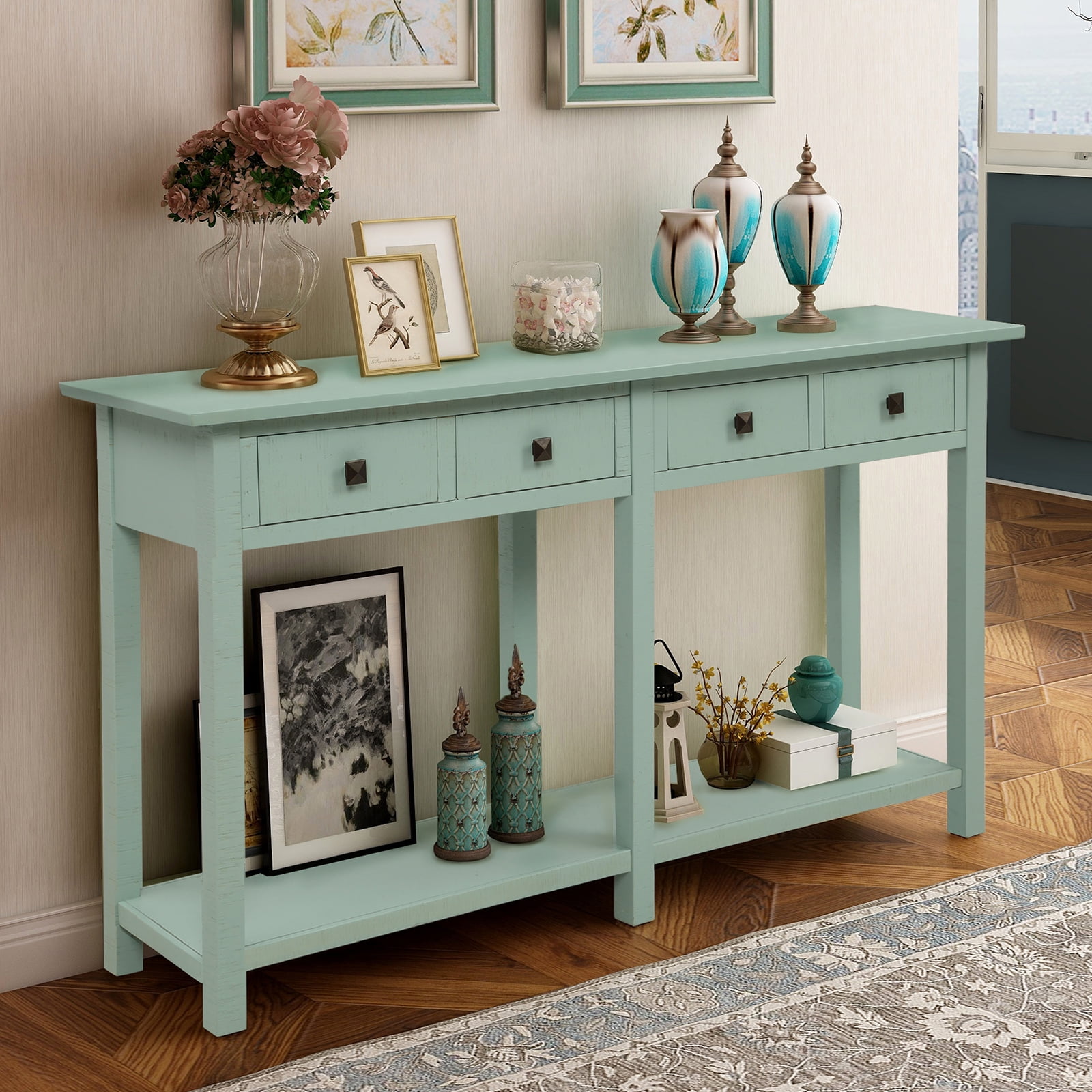 Console Table Sofa Table With Storage Drawers Bottom Shelves Rustic ...