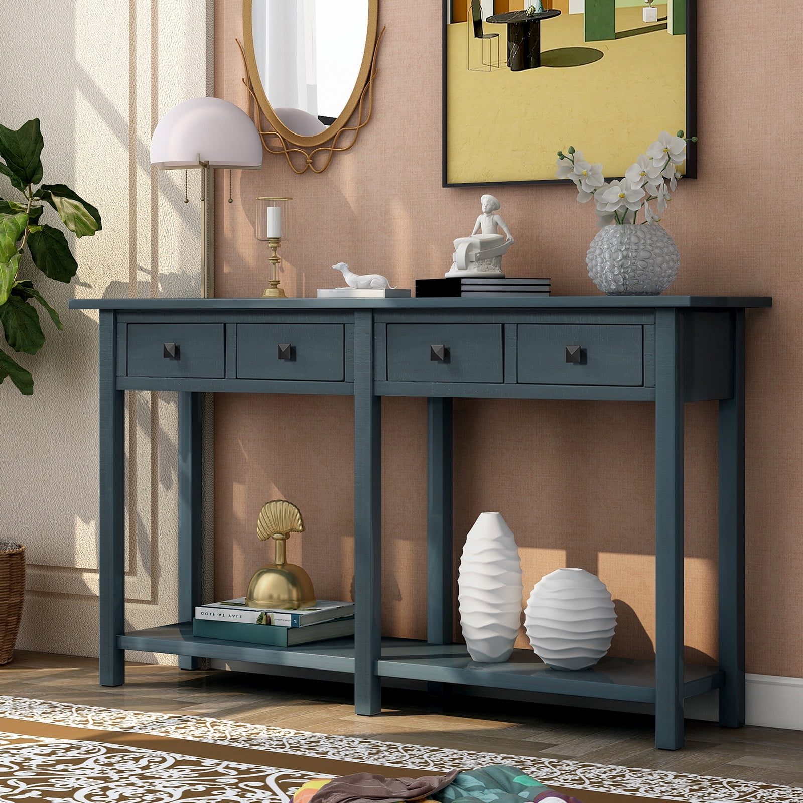 Console Table Sofa Table With Storage Drawers Bottom Shelves Rustic ...