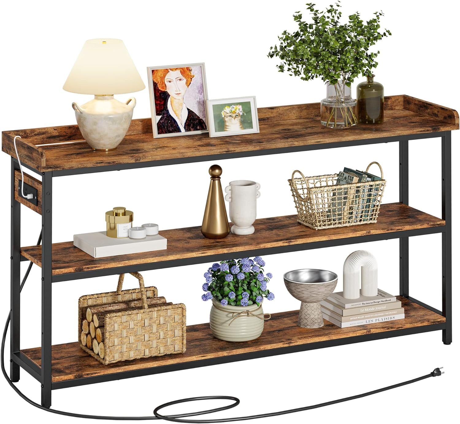 Console Table, Sofa Table with Power Outlet, Farmhouse Hallway Table ...