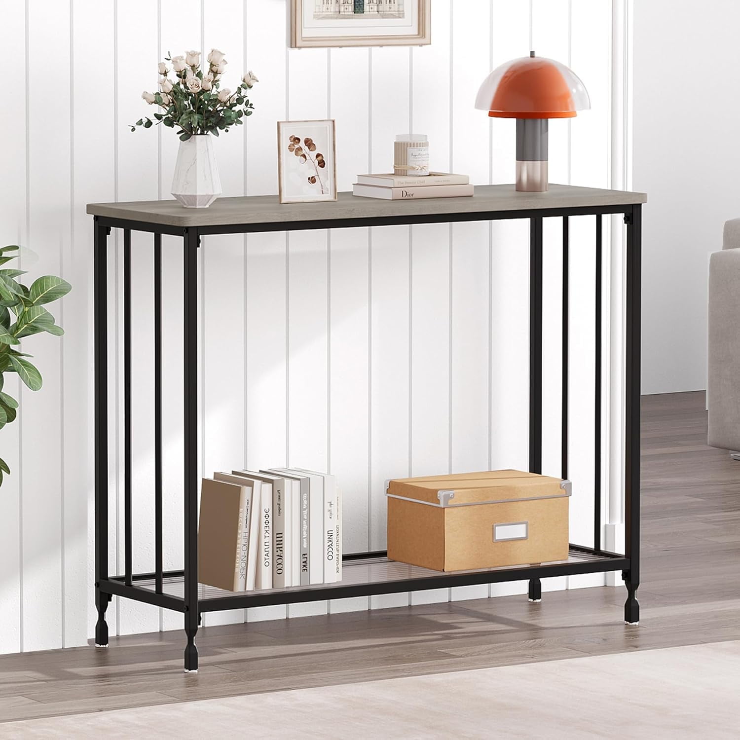 Console Table, Sofa Tables Narrow Entryway Table with Glass Shelf and ...