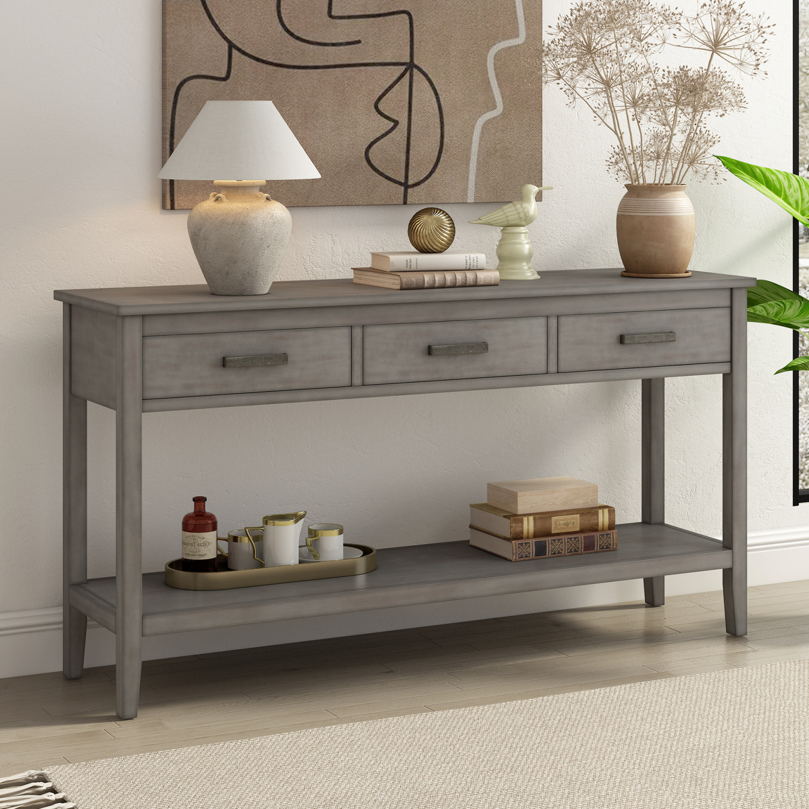 Console Table,Solid Wood Sofa Table with 3 Drawers and 1 Shelf ...