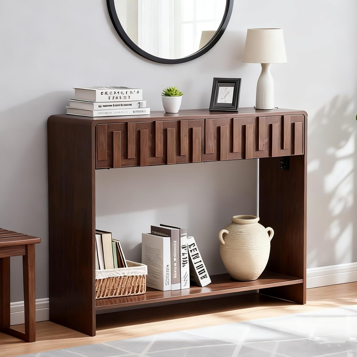 Console Table with Storage, 43-Inch Mid-Century Narrow Entryway Tables ...
