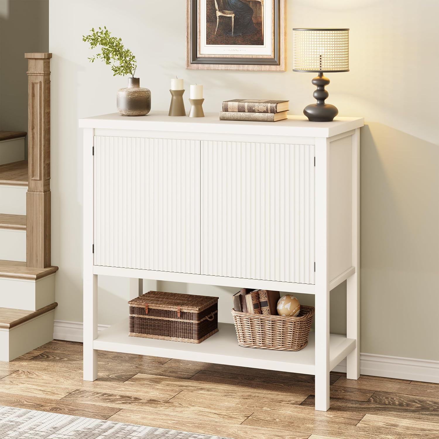 Console Table, Storage Cabinet with 2 Wave Panel Doors, Entryway Table ...