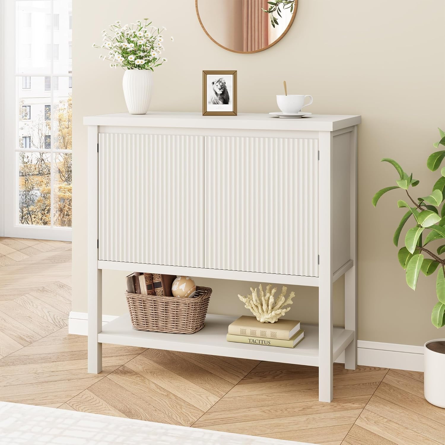 Console Table, Storage Cabinet with 2 Wave Panel Doors, Entryway Table ...