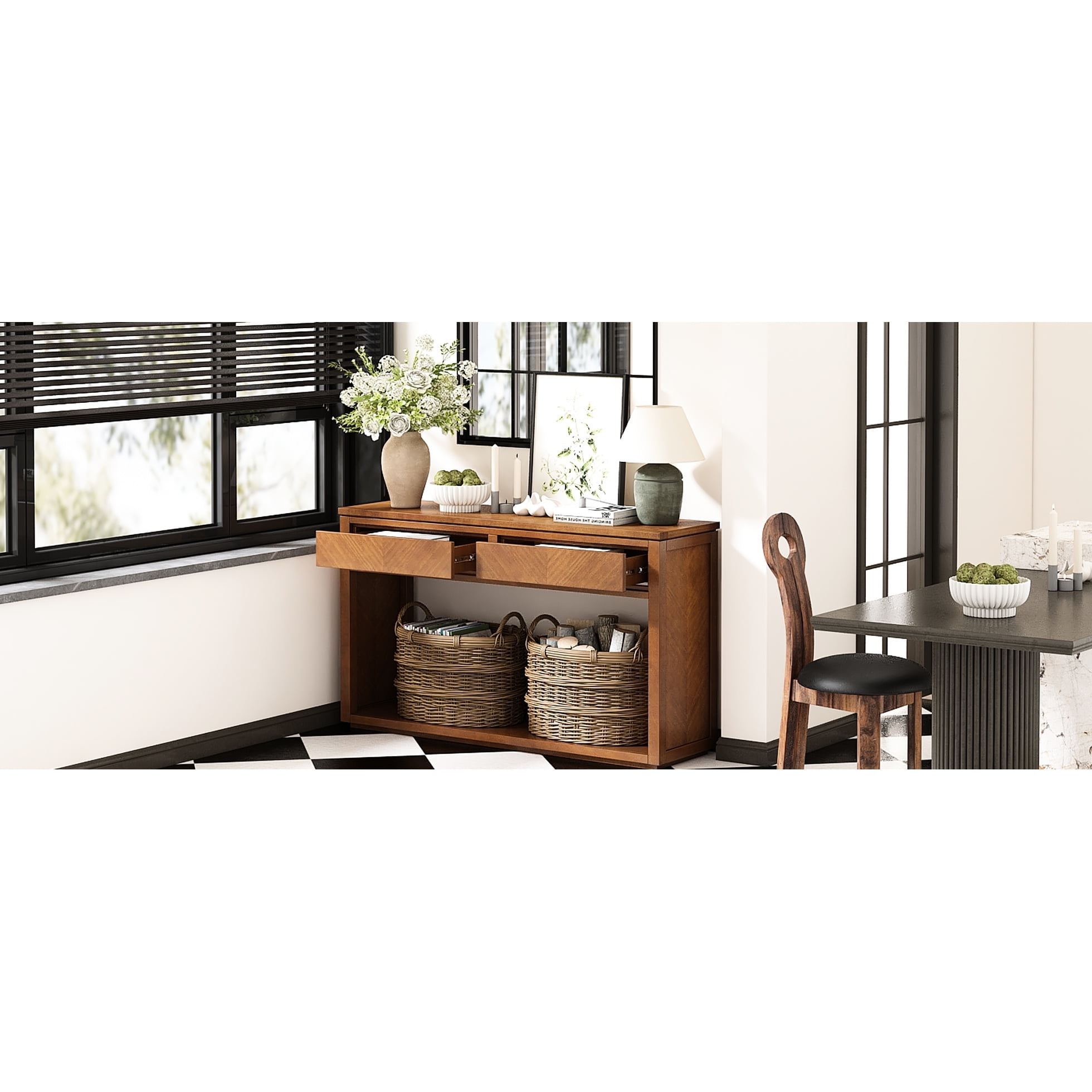 Console Table With Storage And Design - Honey Color For Living Room ...