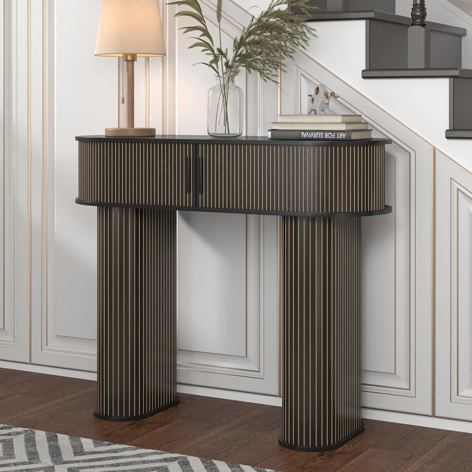 Console Table with Storage Entry Table with Sliding Door Wood Accent ...