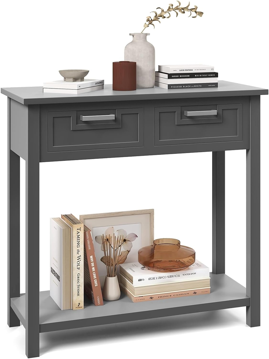 Console Table with Storage, Wooden Small Entryway Table with 2 Drawers ...