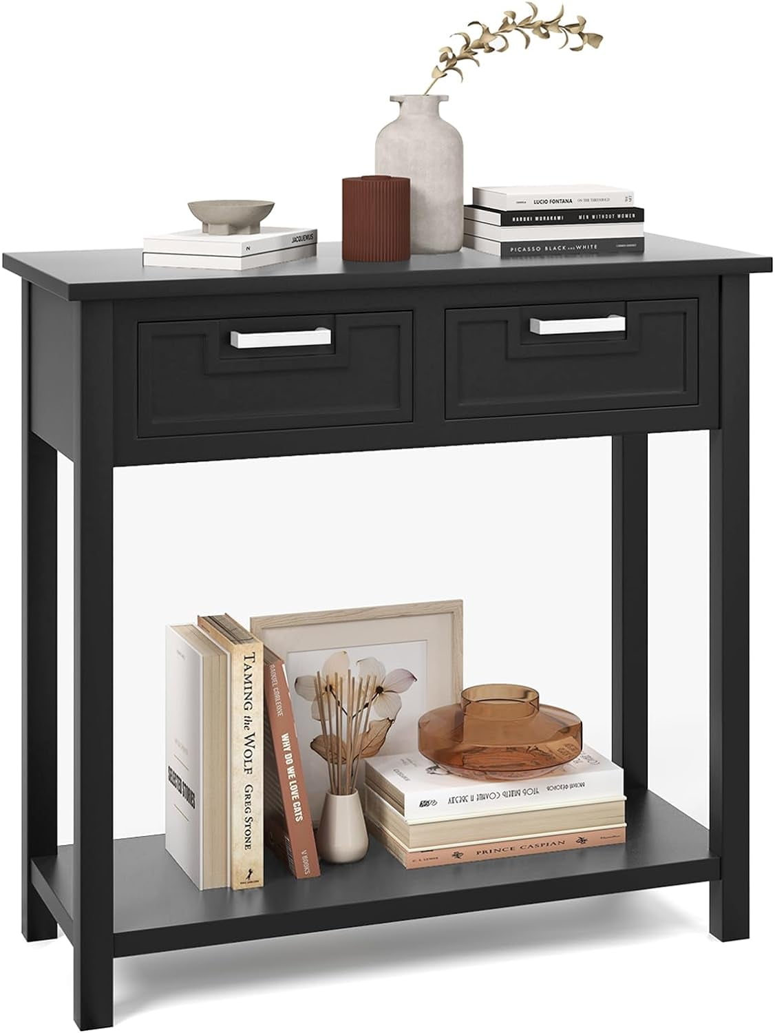 Console Table with Storage, Wooden Small Entryway Table with 2 Drawers ...