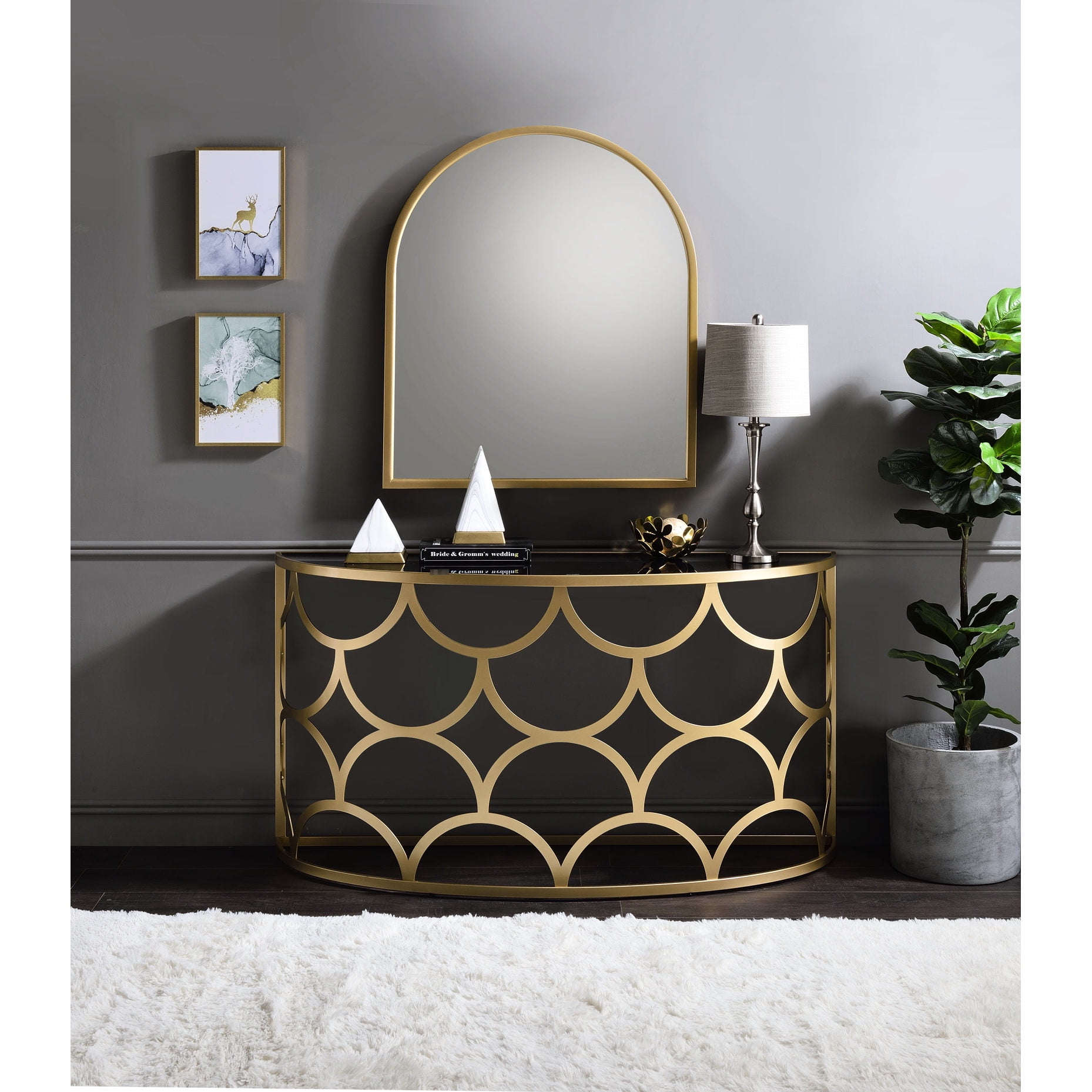Console Table | Stylish Half-Moon Shape for Home Decor | Metal and ...