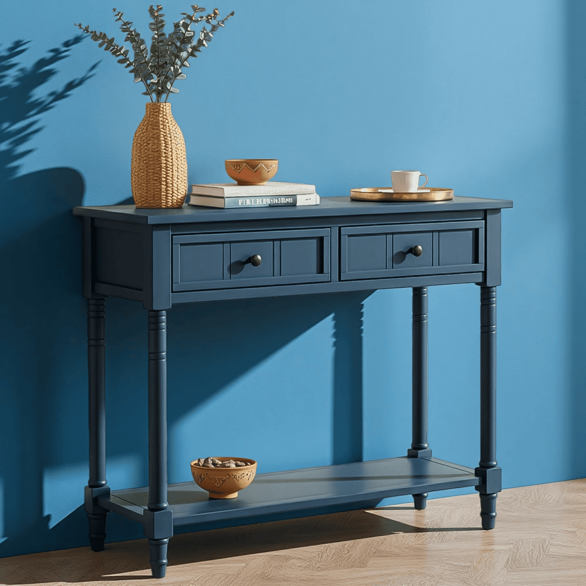 Console Table, Traditional Entryway Table with Two Drawers and Bottom ...