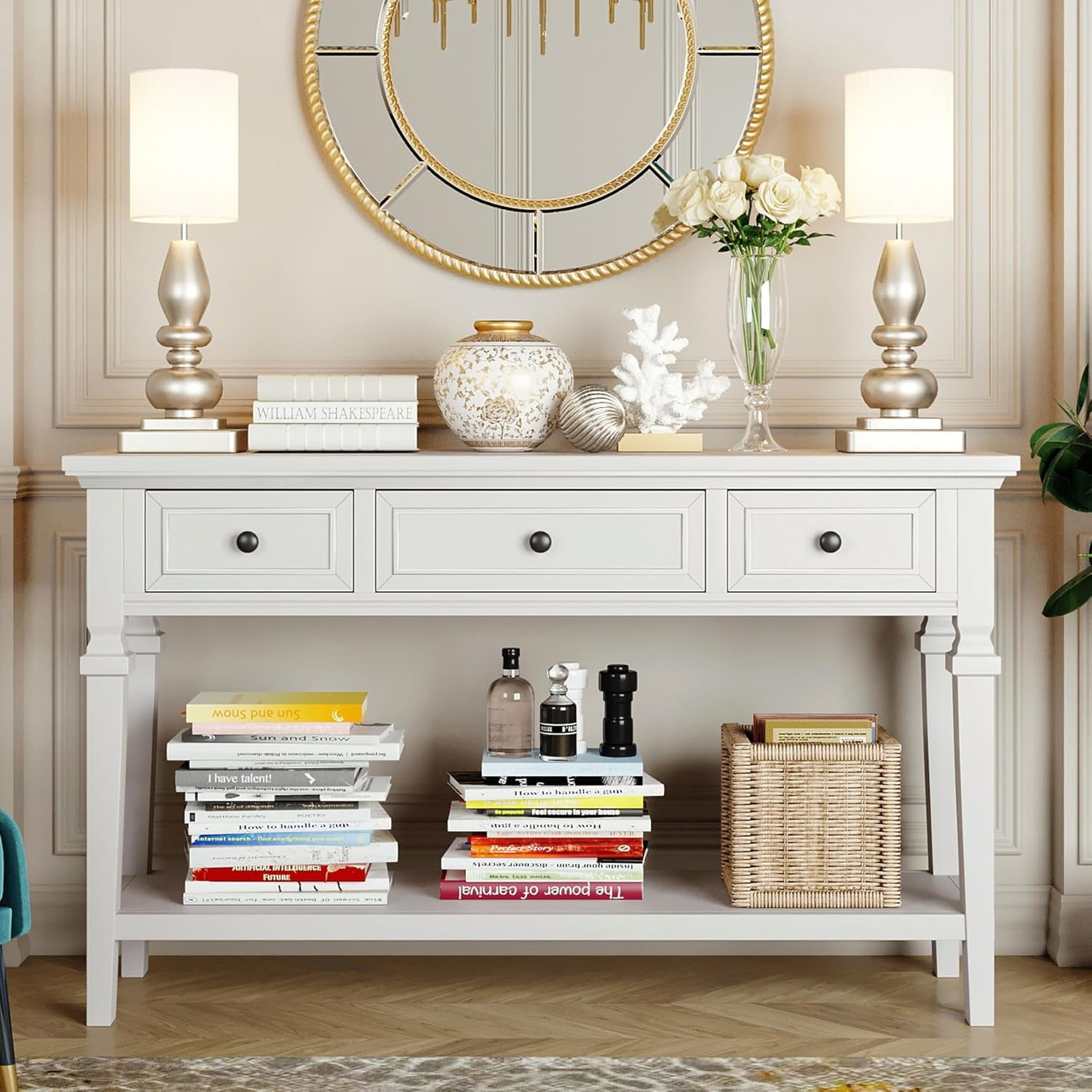 Console Table with Two Storage Drawers, Unique Retro Entryway Table ...