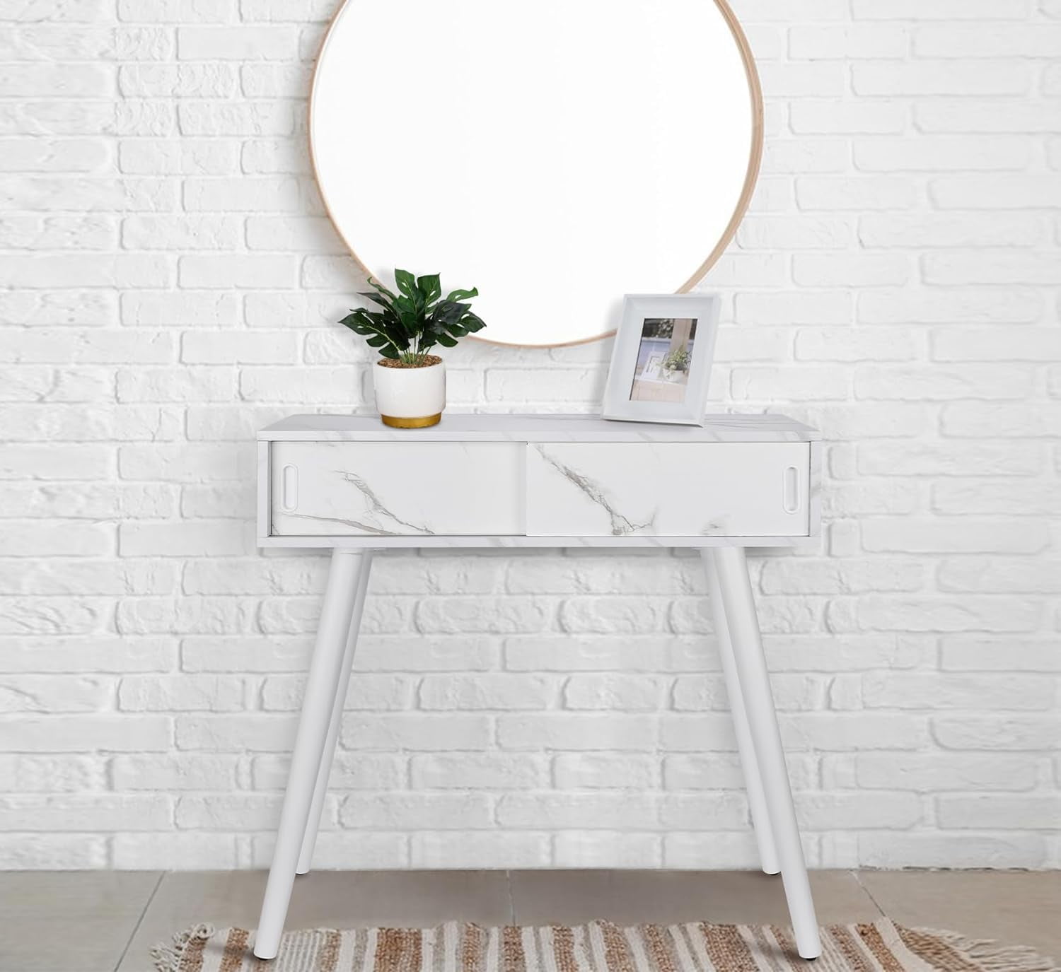 Console Table, White Console Tables for Entryway, Small Faux Marble ...
