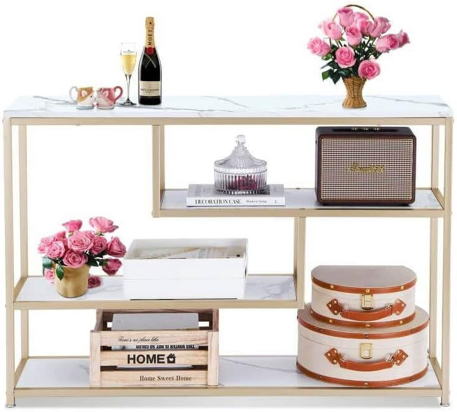 Console Table with White Entryway Table with Shelves Gold Small Sofa ...