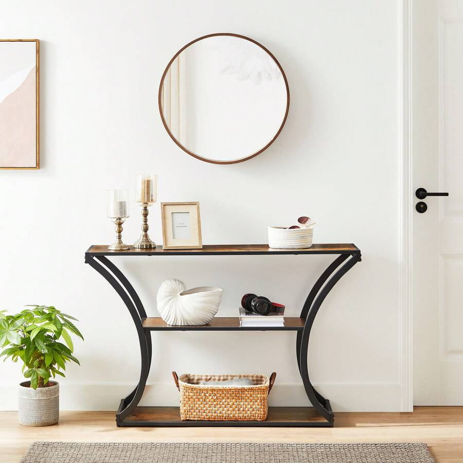 Console Table With Curved Frames And 2 Open Shelves, For Hallway ...