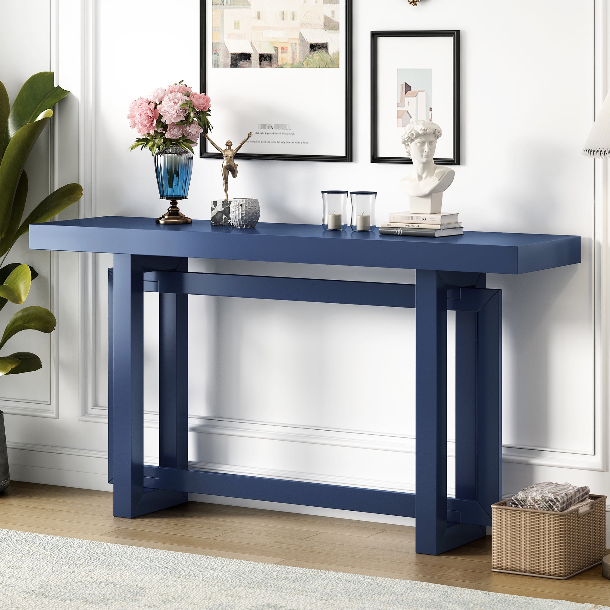 Console Table With Navy Accent - Solid Wood And For Various Spaces ...