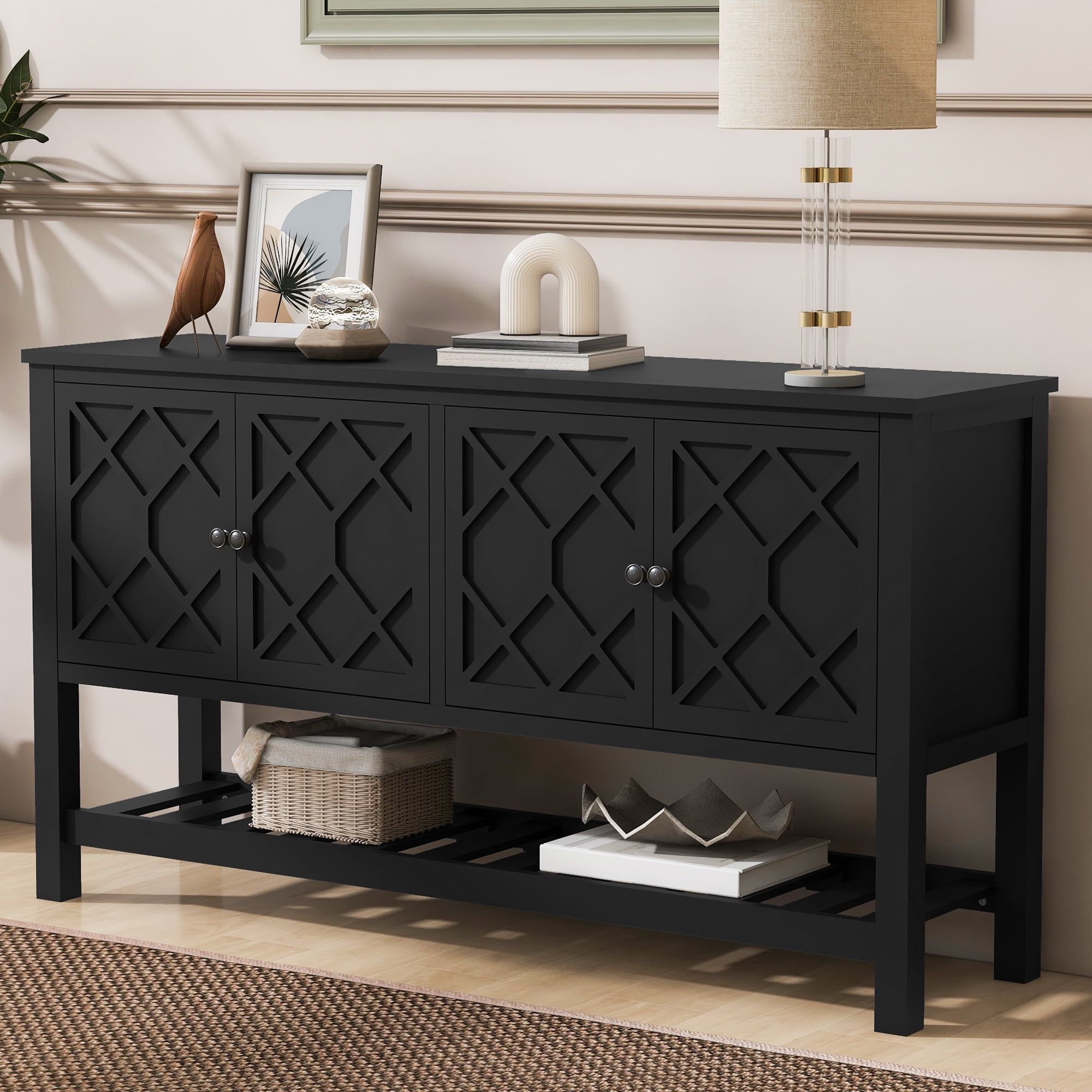 Console Table, Wood Sofa Table, Entryway Table With 2 Polygonal ...
