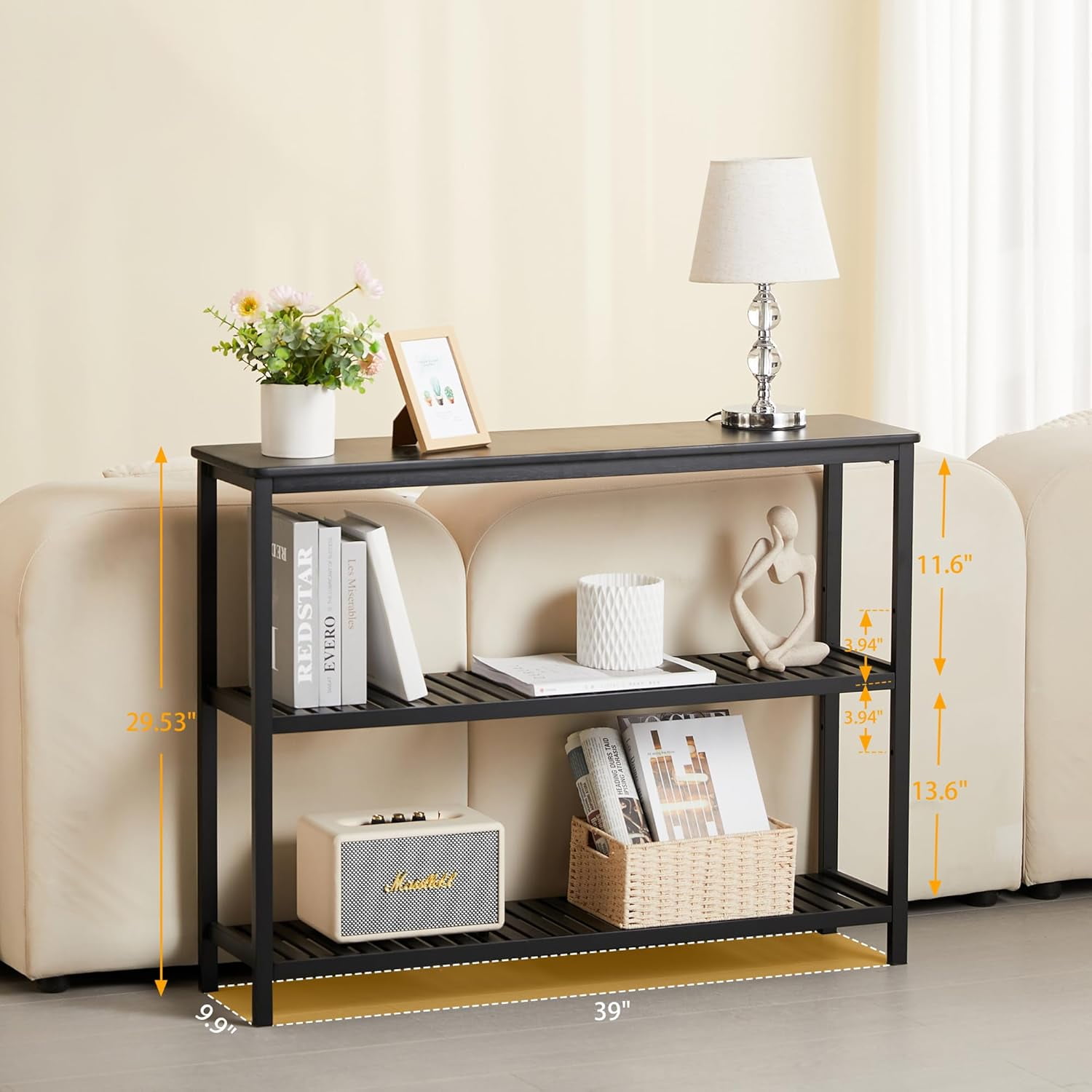 Console Table for Bamboo Narrow Console Tables,39.4 inch 3 Tier ...