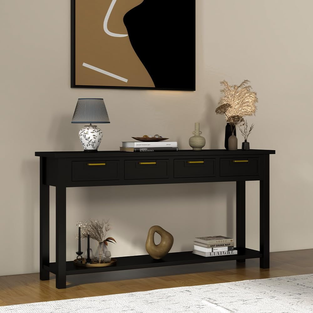 Console Table for Entryway, 60 Inch Sofa Table w/4 Drawers and Bottom ...