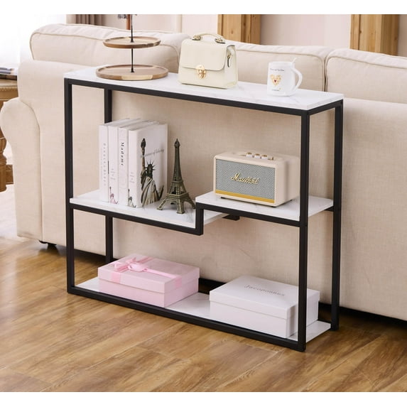 Console Table for Entryway, Faux Marble MDF Sofa Table with Golden ...