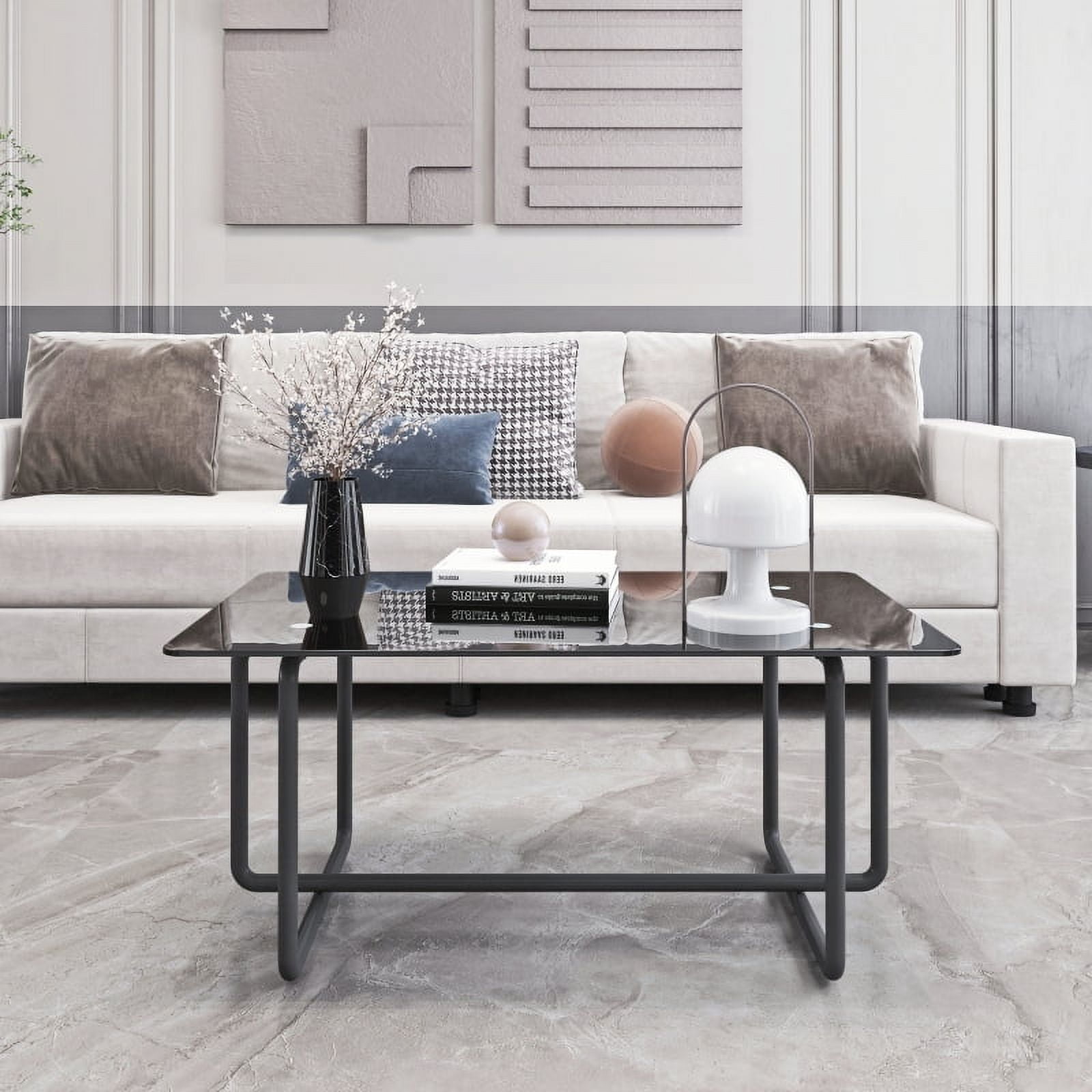 Console Table single layer tempered glass rectangular porch table black ...