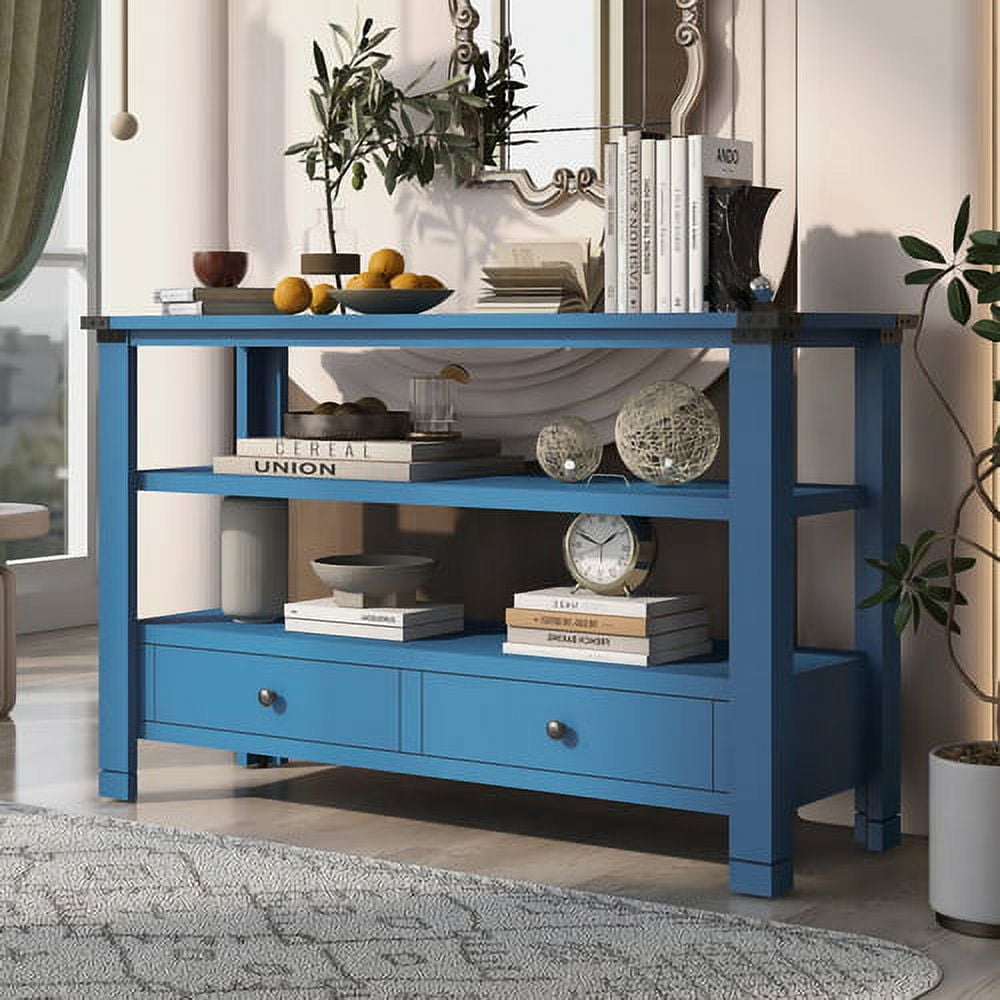 Console Table with 2 Drawers, 3-Tier Industrial Sofa Entryway Table ...