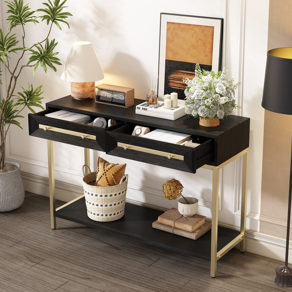 Console Table with 2 Storage Drawers, Wooden Vintage Entryway Table ...