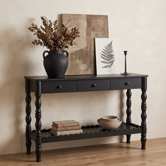 Console Table with 3 Drawers, 2-Tier Wooden Sofa Table Behind Couch, 47 ...
