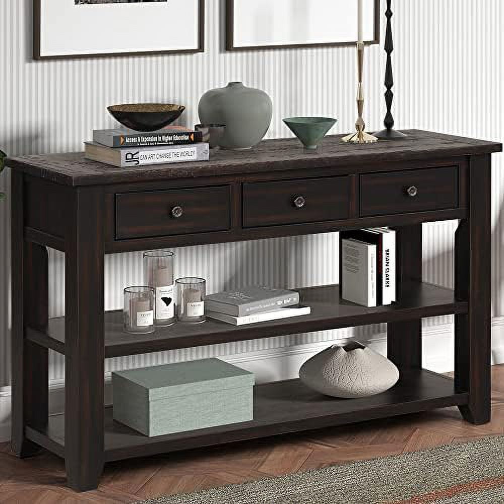 Console Table with 3 Drawers 60 inch Sofa Table with 3 Drawers and 2 ...