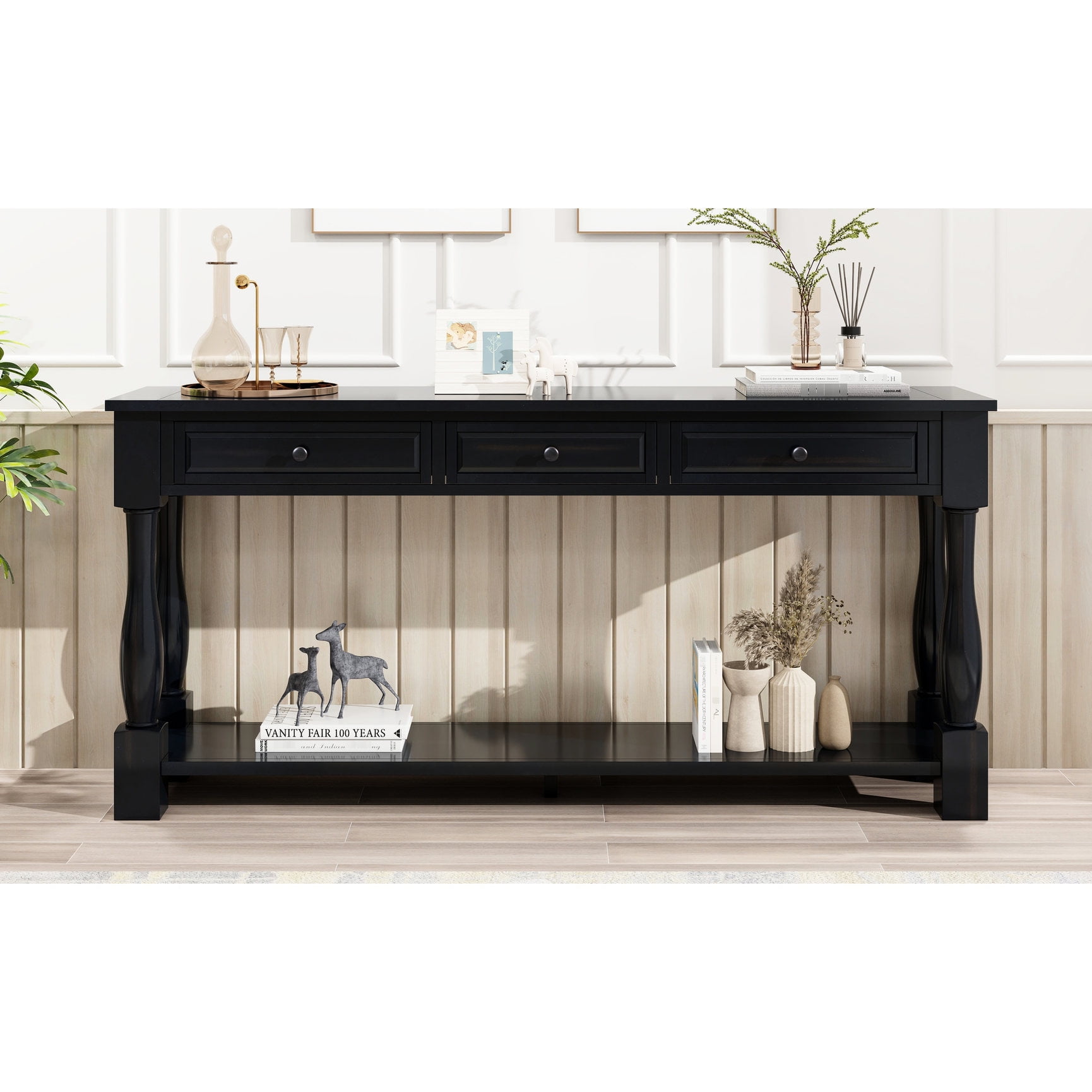 Console Table with 3 Drawers - Mediterranean Design for Hallway Display ...