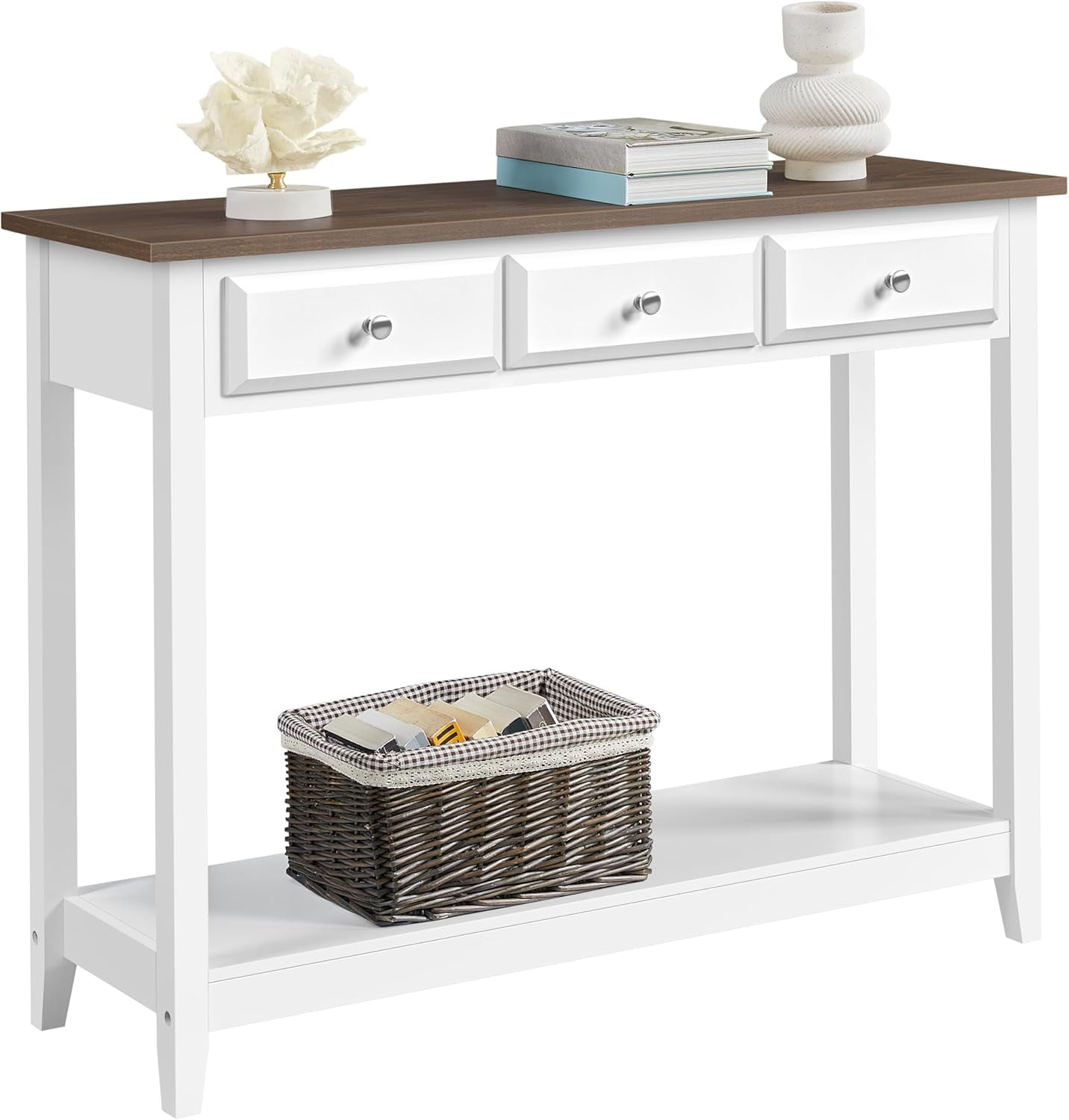 Console Table with 3 Drawers, Wood Entryway Table with Storage Shelf ...