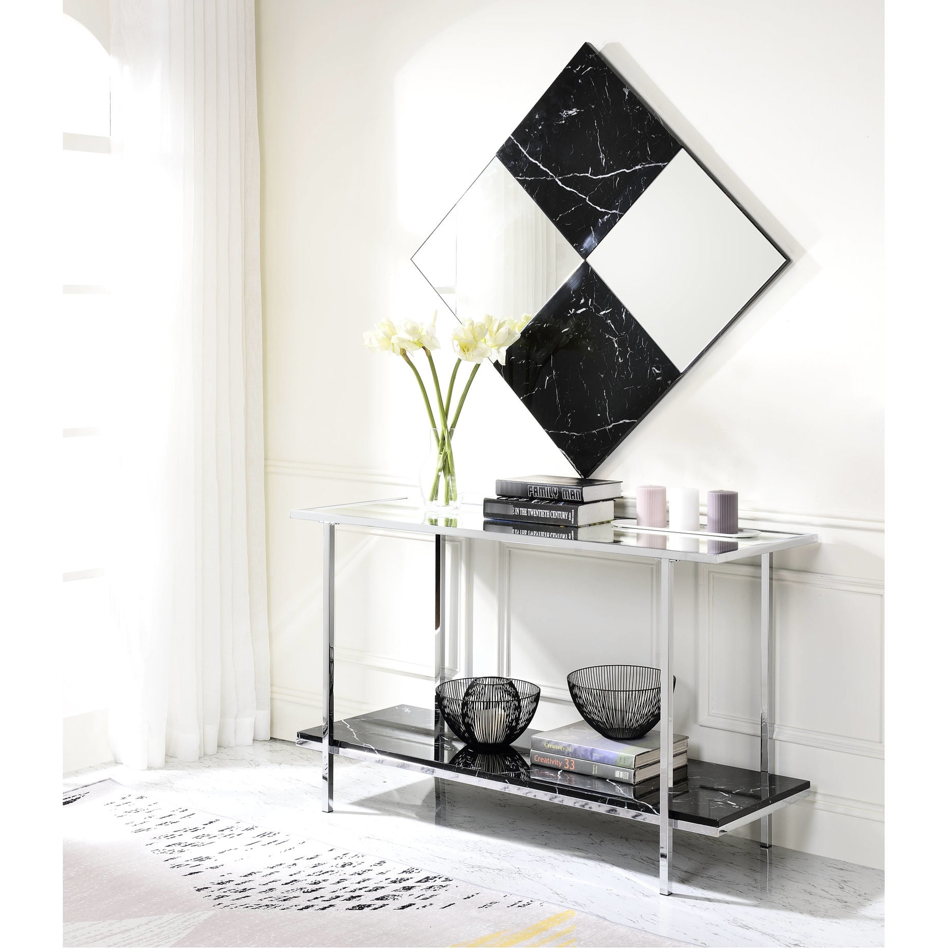 Console Table with Chrome Finish | Reflects Light, Functional Display ...