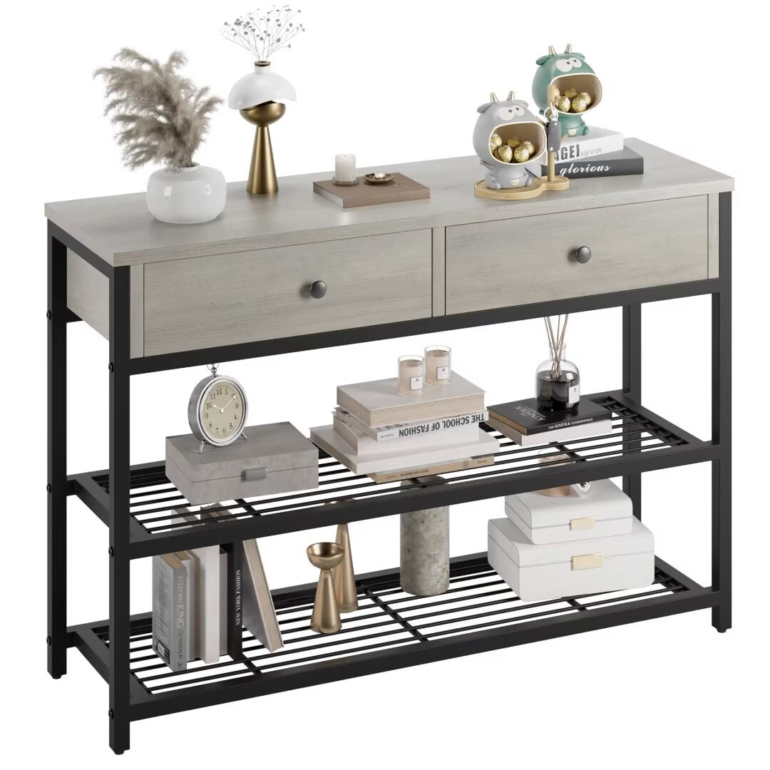 Console Table with Drawers,40" Entryway Table with 2-Tiers Metal Mesh ...