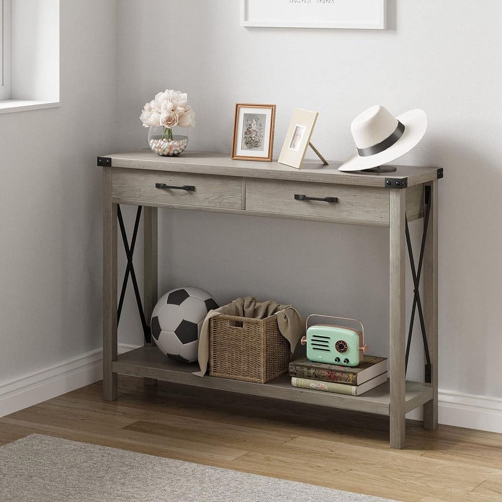 Console Table with Drawers 43"Narrow Long Sofa Table for Living Room ...