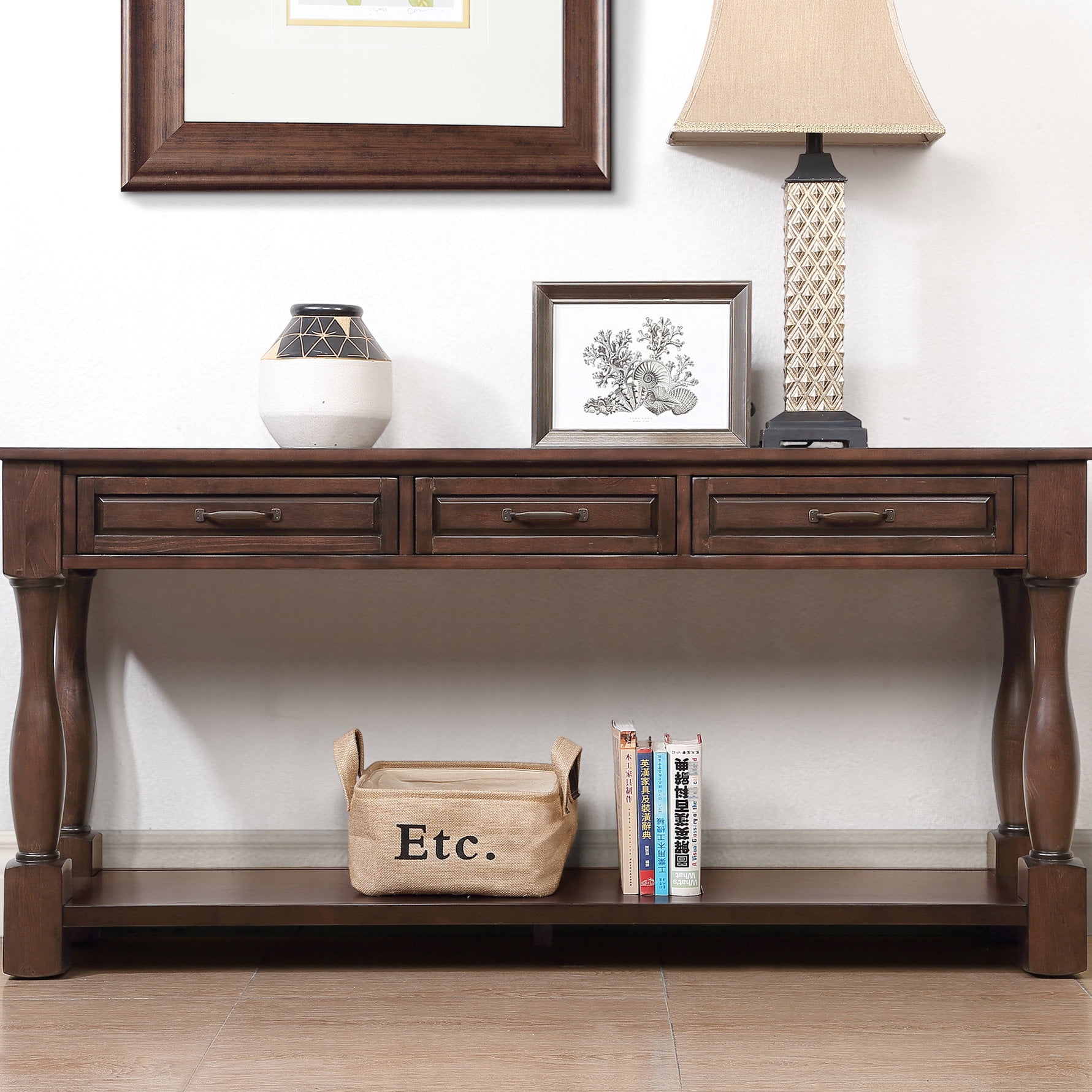 Console Table with Drawers | Mid-Century Style for Living Area | Solid ...