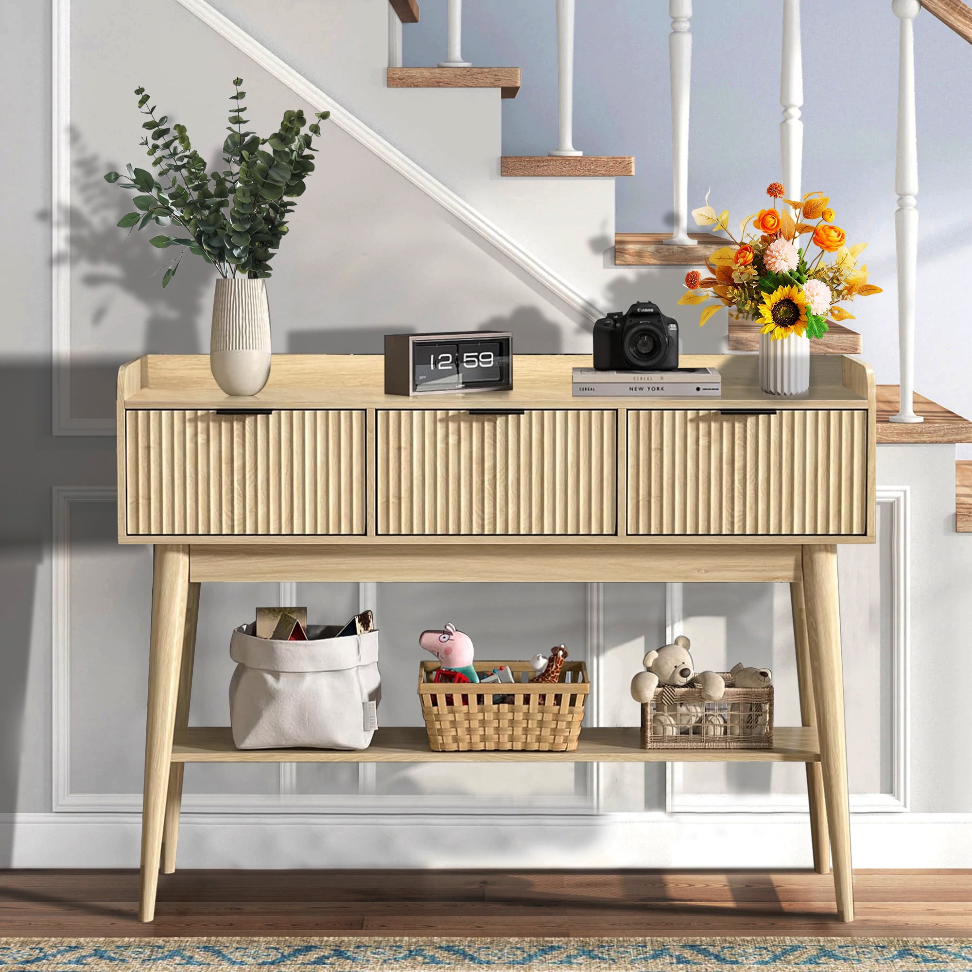 Console Table with Drawers, Narrow Entryway Table with Storage Shelves ...