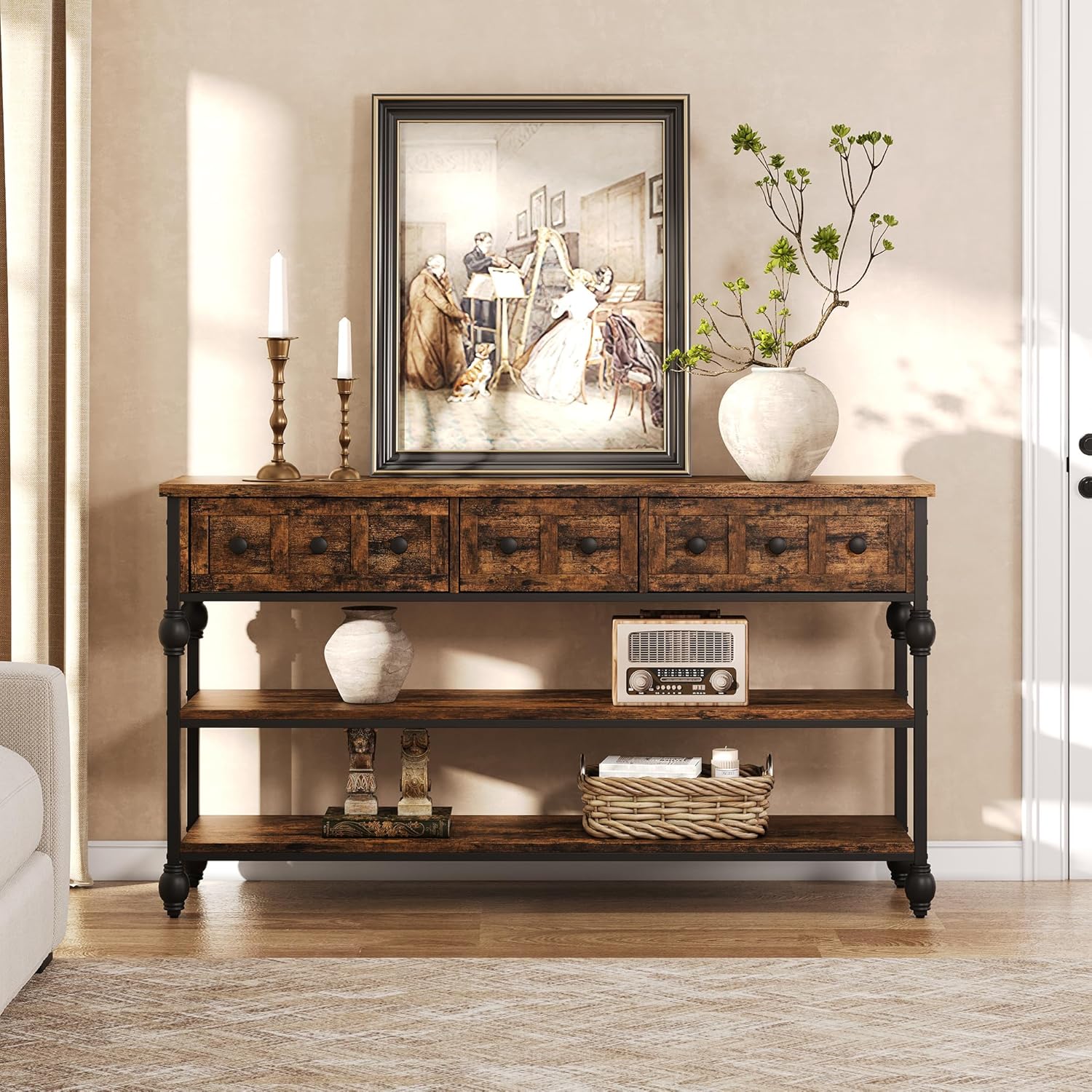Console Table with Drawers,Wood Entryway Table with Shelf,52 Inch Sofa ...