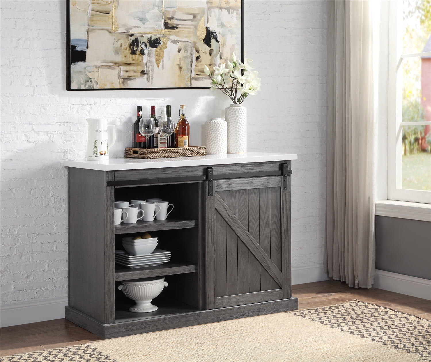 Console Table with Marble Top, Kitchen Island with Door and Storage ...