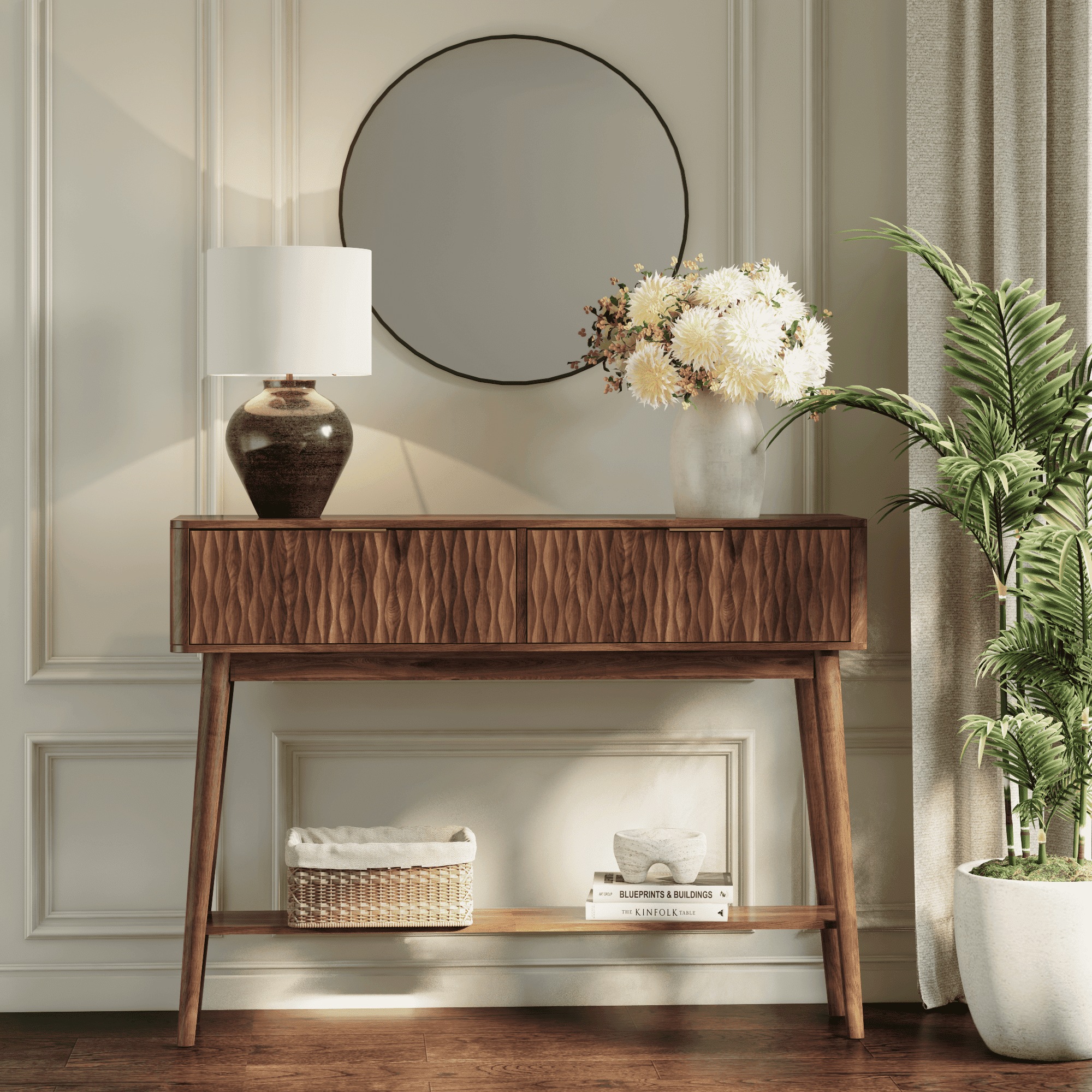 Console Table with Solid Wood Leg,Fluted Entryway Table with Storage ...
