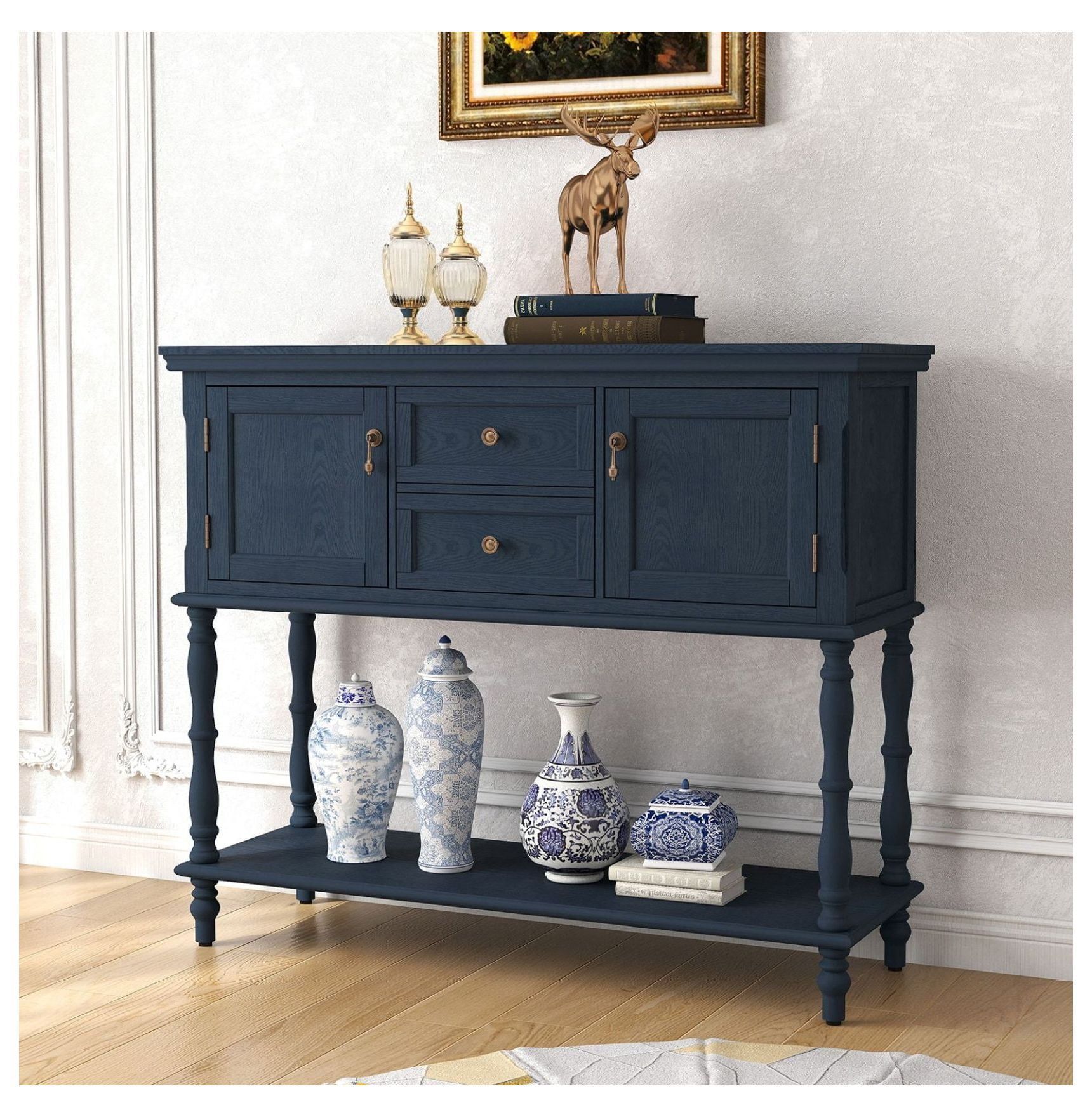 Console Table with Storage, Entryway Table with Drawers & Cabinets ...
