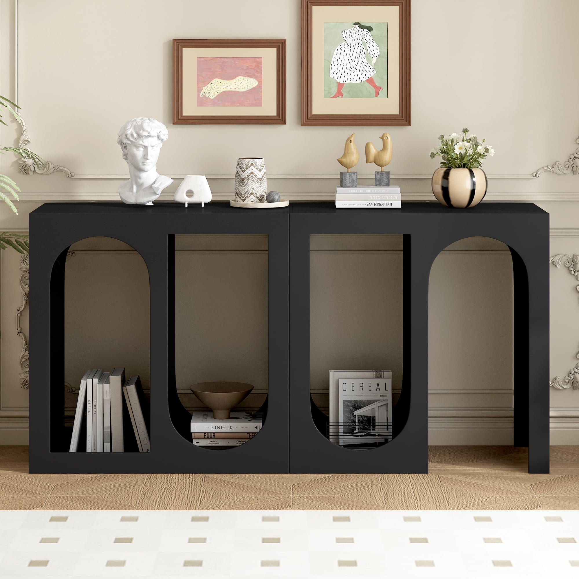 Console Table with Storage Shelves Modern U-shaped Entryway Table With ...
